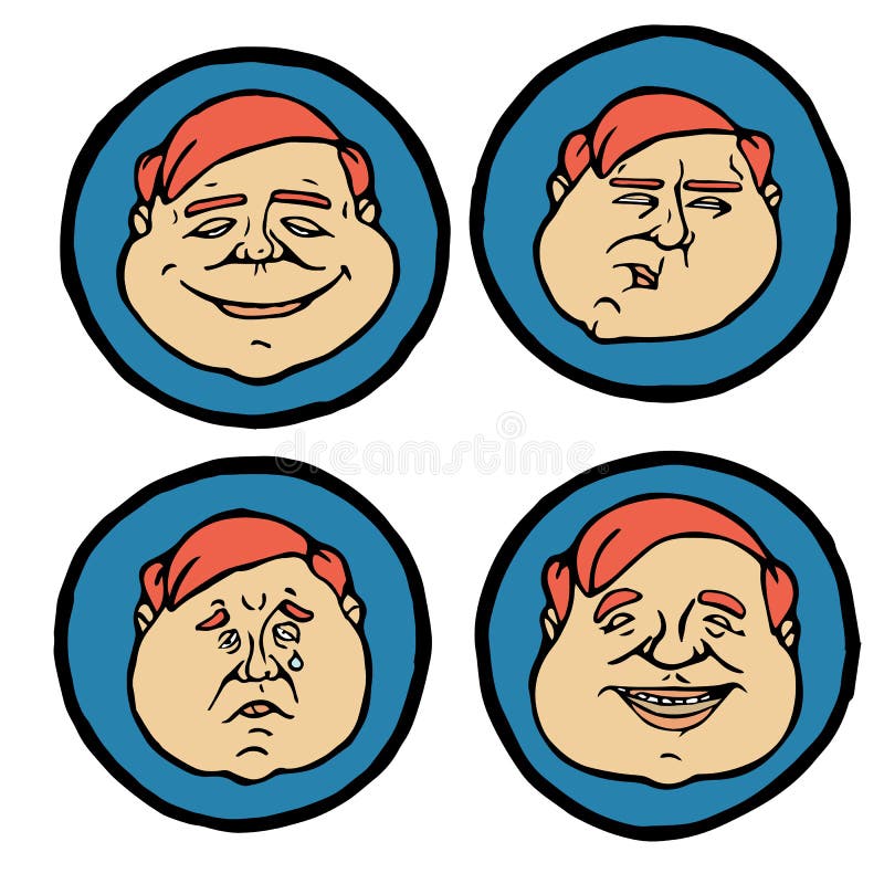 Facial Expressions In Man`s Faces Emotions Icons Set Stock Vector