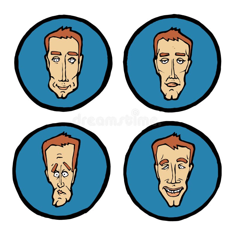 Facial Expressions in Man`s Faces, Emotions Icons Set. Stock Vector ...