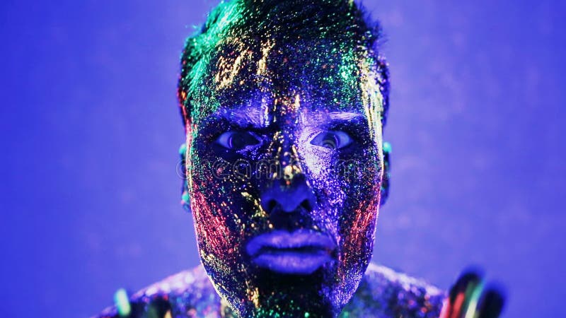 Man and Woman Face in Ultraviolet Light Stock Footage - Video of couple ...