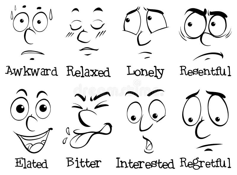 Facial Expressions with Words Stock Vector - Illustration of collection ...