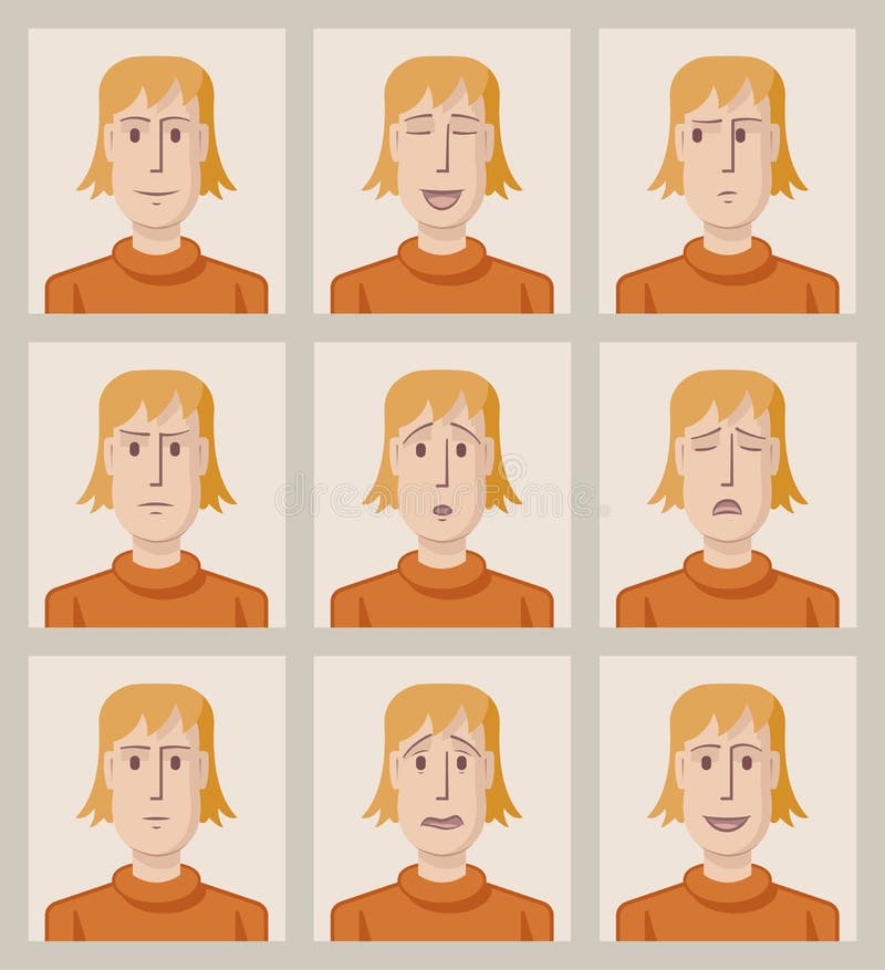 Facial Expressions of a Young Man. Flat Stock Vector - Illustration of ...
