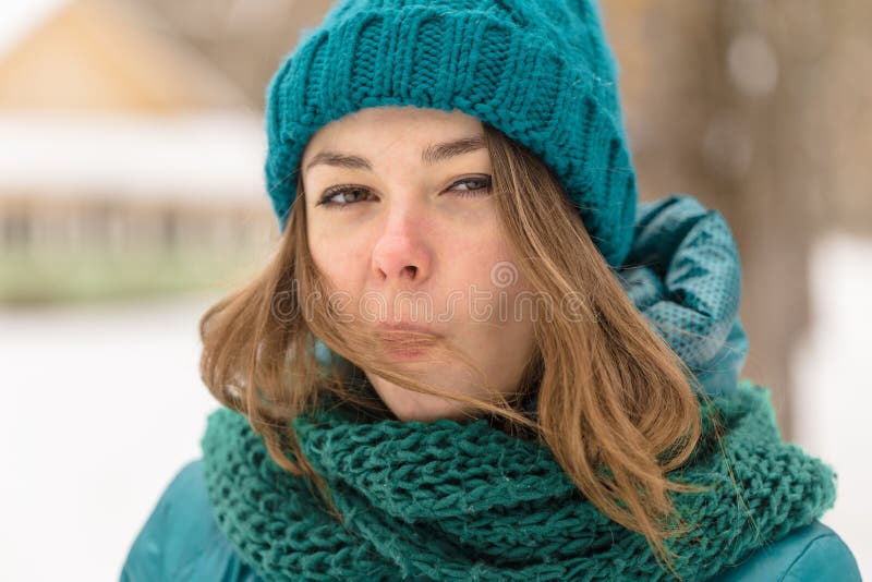 Facial Girl Chewing on a Cold Winter Stock Image - Image of attractive ...