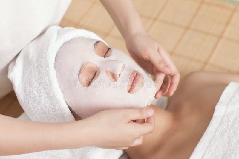 Facial Mask for the Young Lady at Spa Stock Image - Image of eyes, east ...