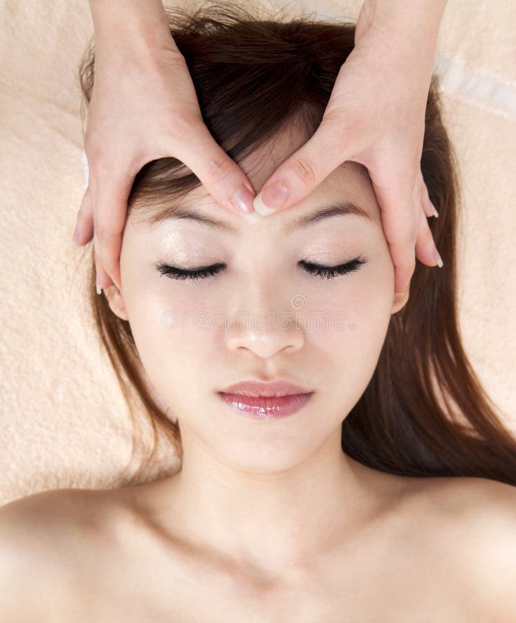 Asian Female Receiving Gentle Head Massage Stock Photo - Image of press ...