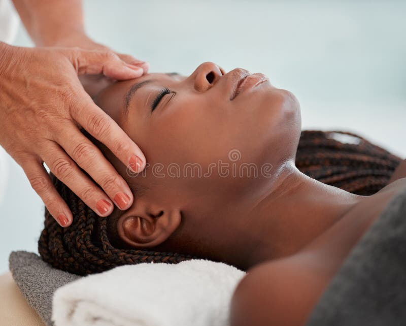 Spa Face Massage And Black Woman Luxury For Skincare Wellness Peace