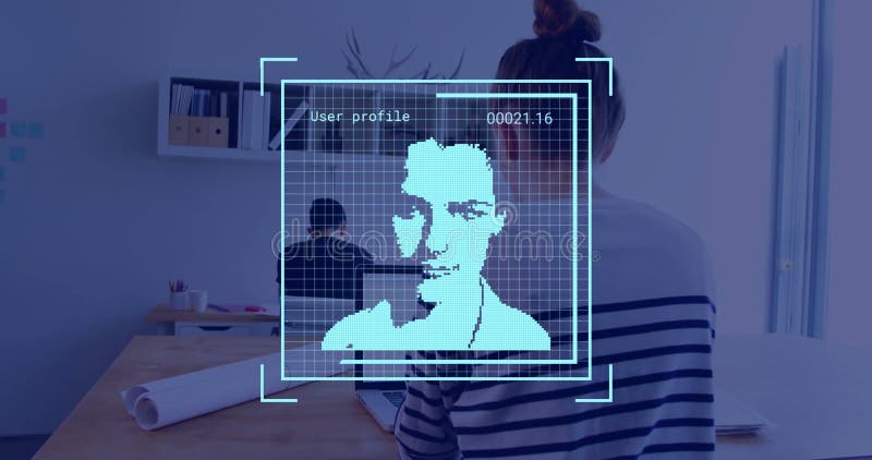 Facial Recognition Animation Over People Working in Modern Office Stock ...
