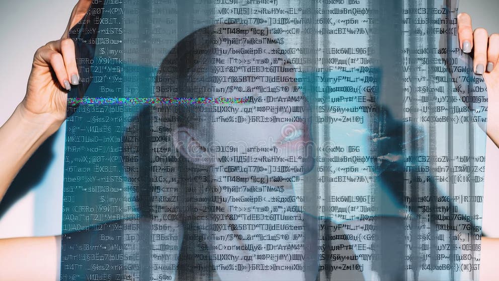 Facial Recognition Woman Glitch Encryption Data Stock Image - Image of ...