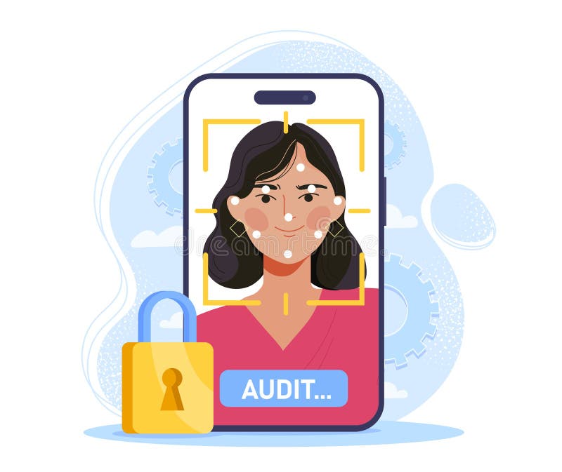 Facial Recognition Concept. Smartphone with Lock and Womans Face Stock ...