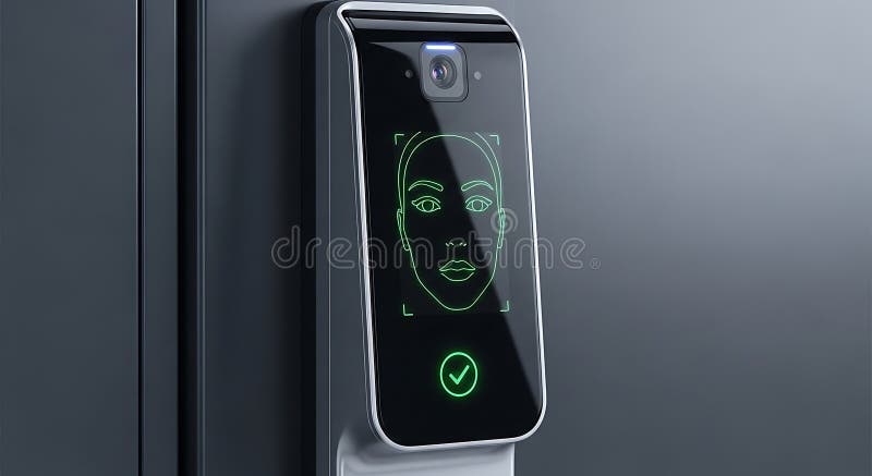 Facial Recognition Device Mounted on a Dark Wall. the Device Features a ...