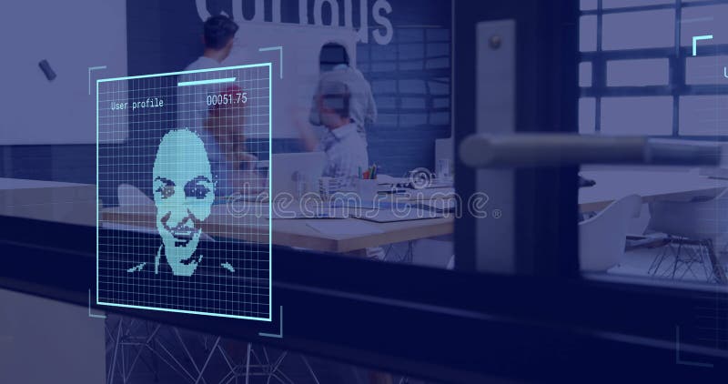 Facial Recognition Image Over People Working in Modern Office ...