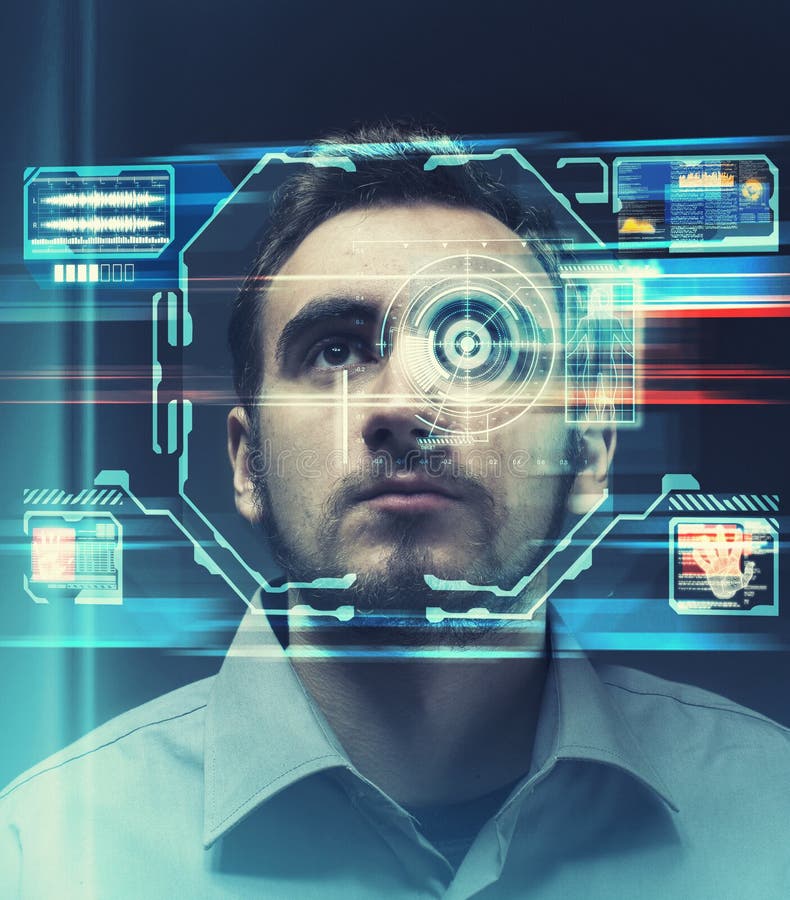 Facial Recognition. Man Using Face Recognition System. Stock Photo ... Facial Recognition. Man Using Face Recognition System. Stock Photo ...