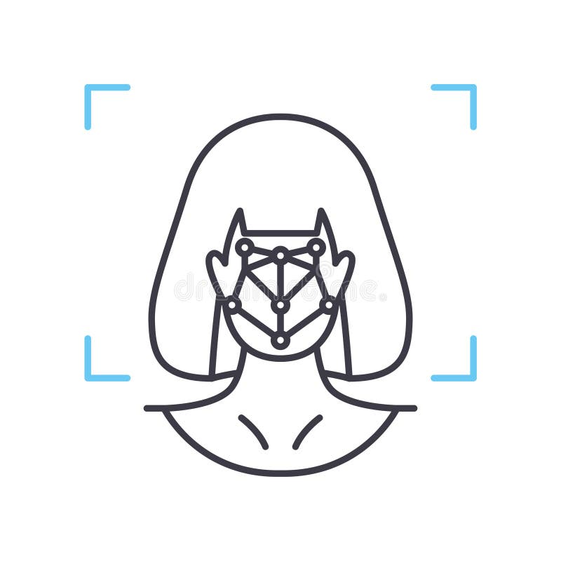 Facial Recognition Network Line Icon, Outline Symbol, Vector ...