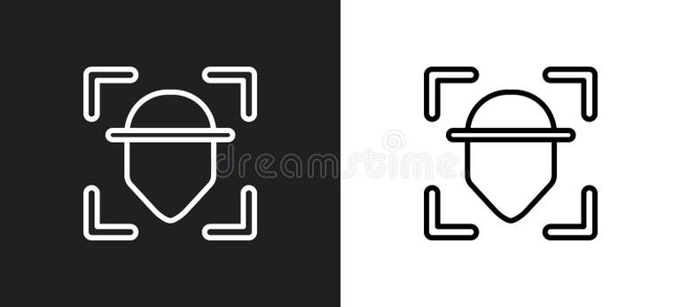 Facial Recognition Outline Icon in White and Black Colors. Facial ...