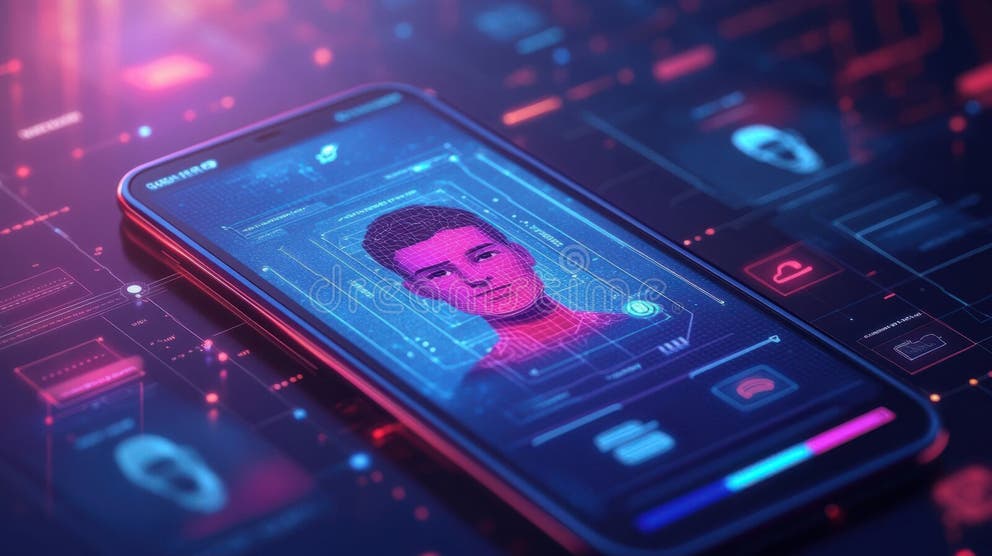 Facial Recognition, Smartphone Display Illustrating the Facial ...
