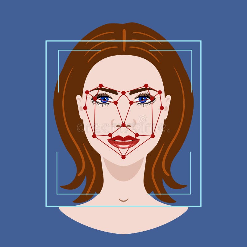 Facial Recognition System with a Face of Woman, Vector Illustration ...
