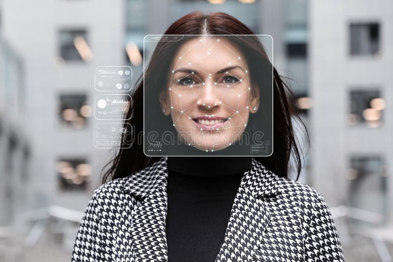 Facial Recognition System Woman With Scanner Frame And Digital