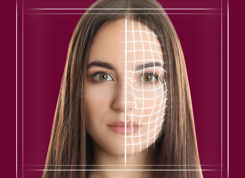 Facial Recognition System Woman With Scanner Frame And Digital