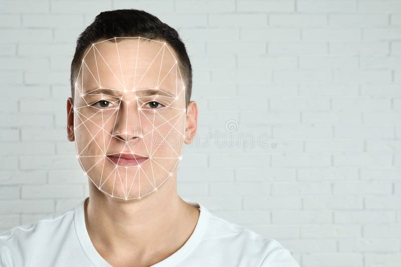 Facial Recognition Woman With Digital Biometric Grid On Light