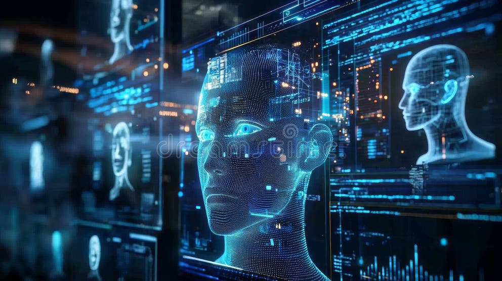 Facial Recognition Technology, Featuring Human Faces with AI Biometric ...