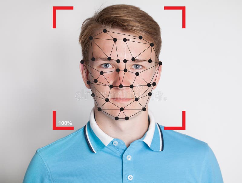 Facial Recognition Technology and Privacy Concept. Young Man and ...