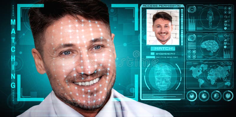 Facial Recognition Mature Woman With Scanner Frame And Digital