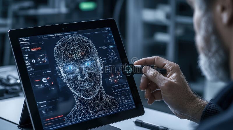 Facial Recognition Technology Scanning User S Face on Device in High ...