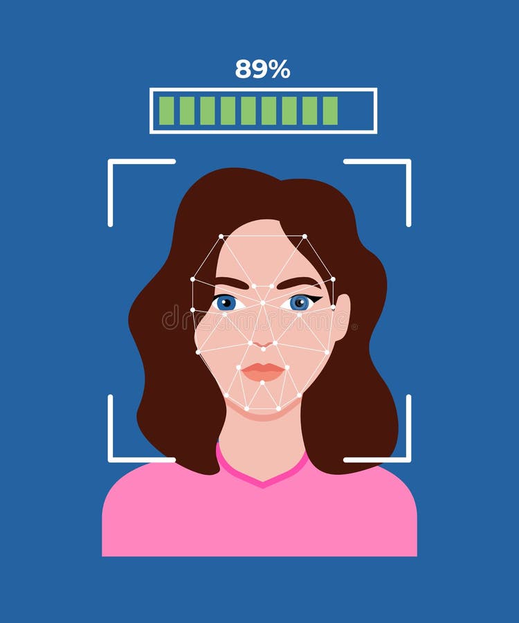 Facial Recognition Technology. Woman`s Face Scanned on Screen Stock ...