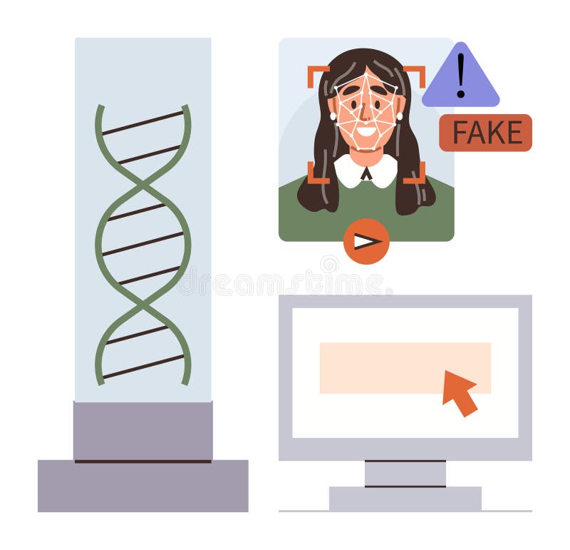 Facial Recognition Warning with DNA Structure and Computer Screen ...