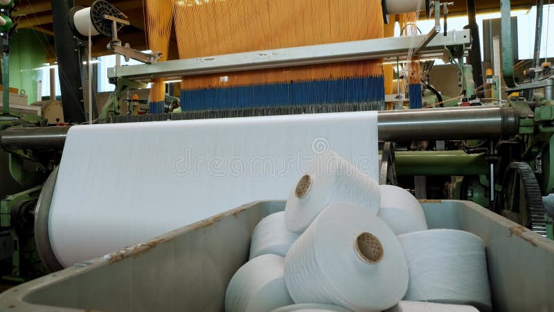 Weaving Loom. Close-up. Industrial Weaving Loom Machine in Working ...
