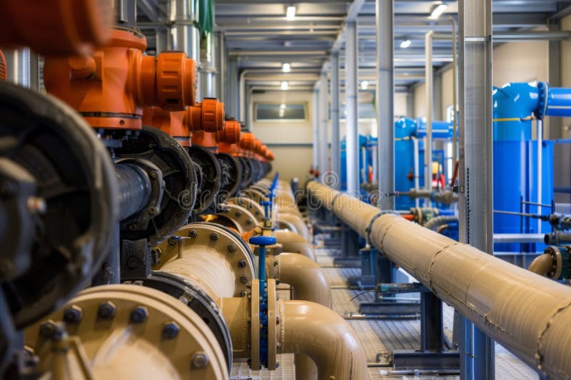 Industrial Water Pumps and Pipes Operating in a Modern Water Treatment ...