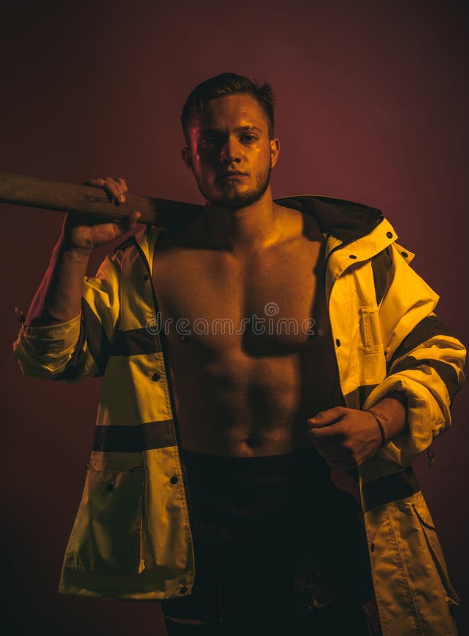 Facility Under Construction. Construction Worker or Man Miner with ...