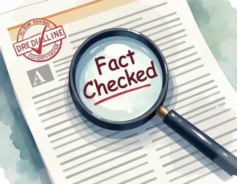 Fact Checked Document with Magnifying Glass Stock Illustration ...