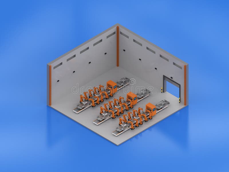 Factory Assembly Line Isometric Stock Illustration - Illustration of ...