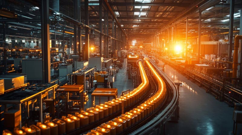 Factory Assembly Line Manufacturing Glass Bottles Stock Illustration ...