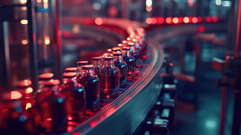 Factory Assembly Line with Red Objects Stock Image - Image of ...
