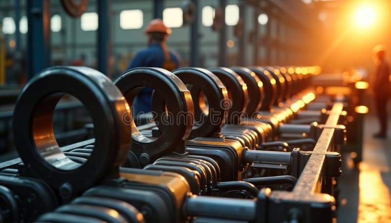 Factory Assembly Line for Roller Bearings. Technician Monitors Process ...