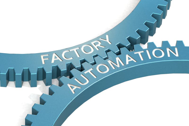 Factory Automation with Blue Gear Stock Illustration - Illustration of ...