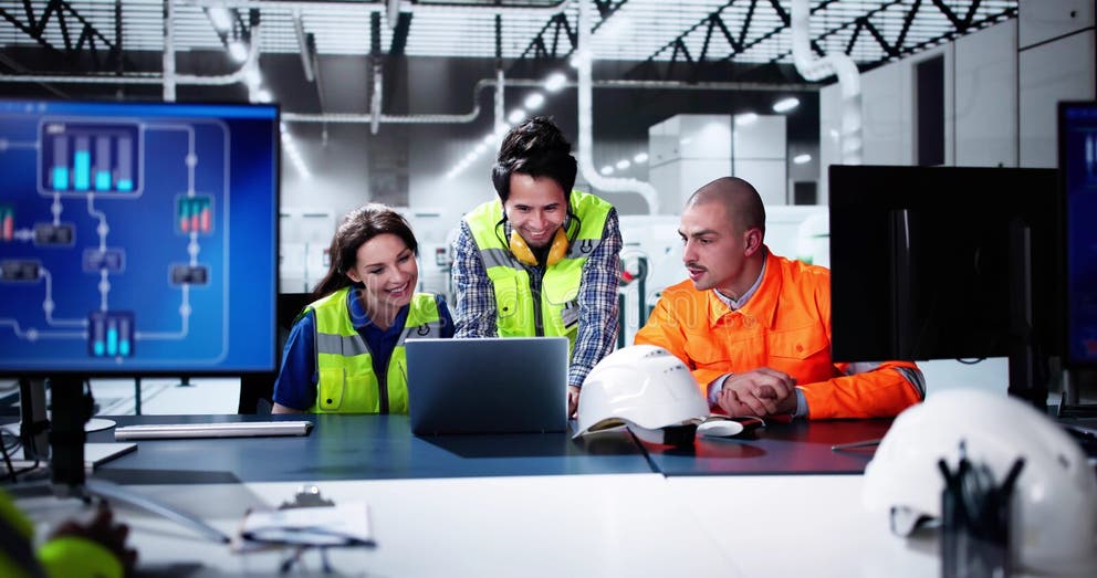 Factory Automation Using Scada System. Diverse Workers Stock Image ...