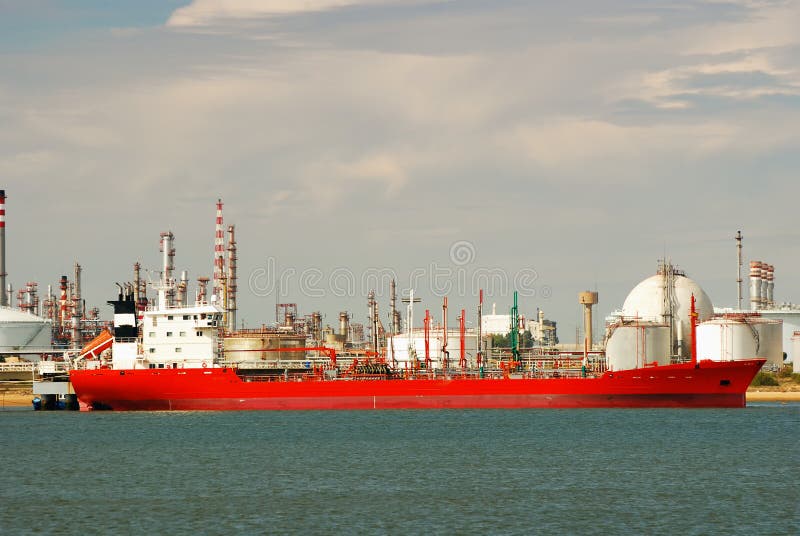 Factory Big Refinery and Carrier Ship Stock Image - Image of boat ...