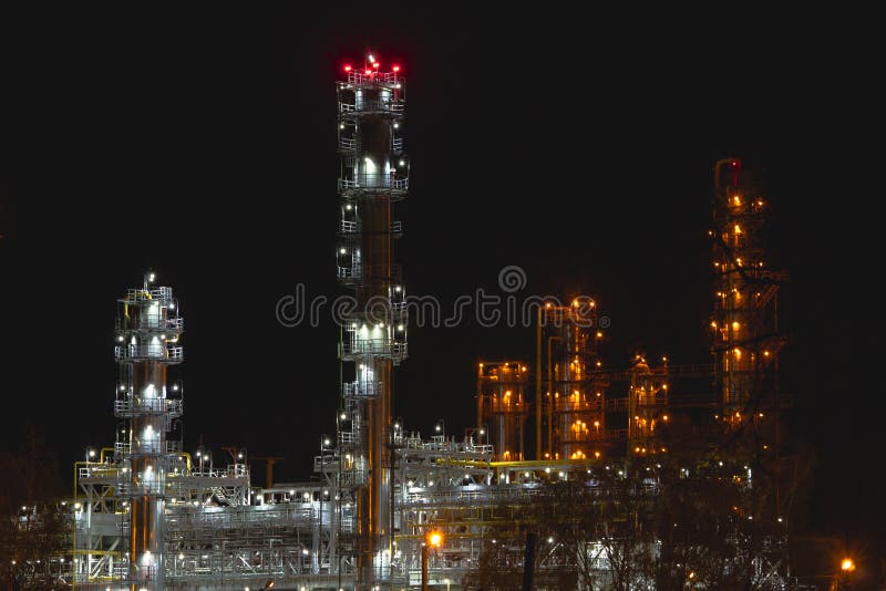 Factory with Bright Lights at the Night Stock Photo - Image of dark ...