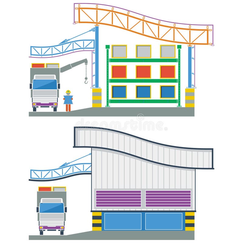 Factory Building, Cross Section Warehouse ,vector Illustration Stock ...