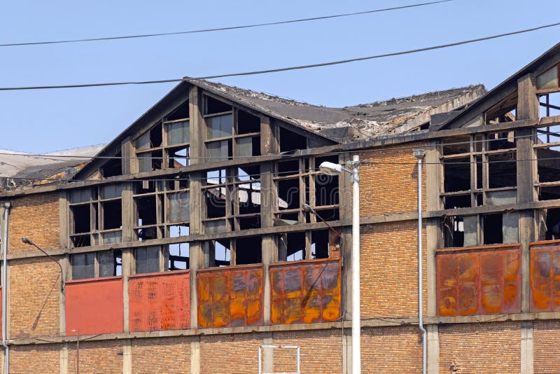 Factory Building Fire Damage Stock Photo - Image of windows, roof ...