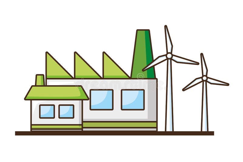 Factory Building House Wind Turbines Stock Vector - Illustration of ...