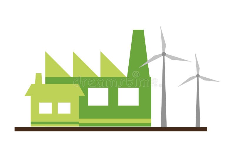 Factory Building House Wind Turbines Stock Vector - Illustration of ...