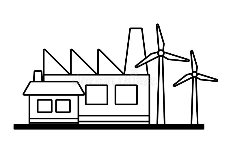 Factory Building House Wind Turbines Stock Vector - Illustration of ...