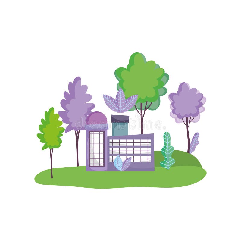 Factory Building Nature Trees Ecology Stock Vector - Illustration of ...