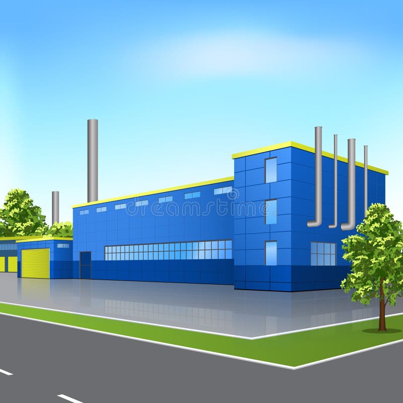 Factory Building with Offices and Production Facilities Stock Vector ...