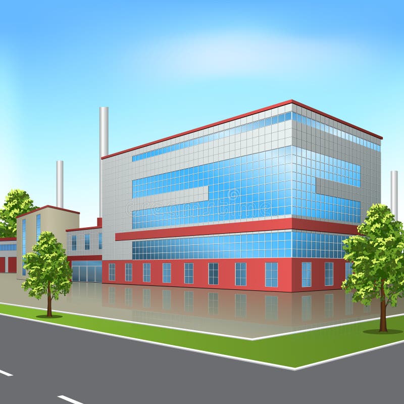 Factory Building with Offices and Production Facilities Stock Vector ...