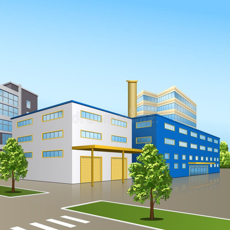 Factory Building with Offices and Production Facilities Stock Vector ...