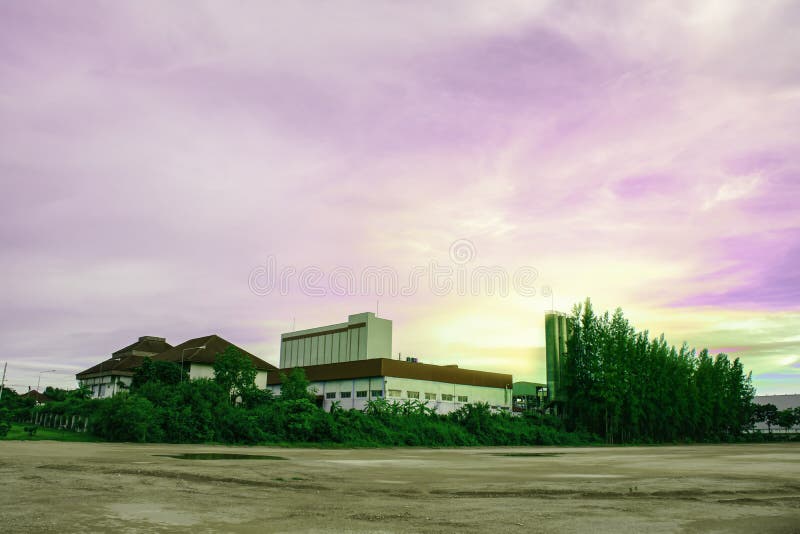 Factory Building with Orange Sunset Sky Stock Image - Image of nature ...